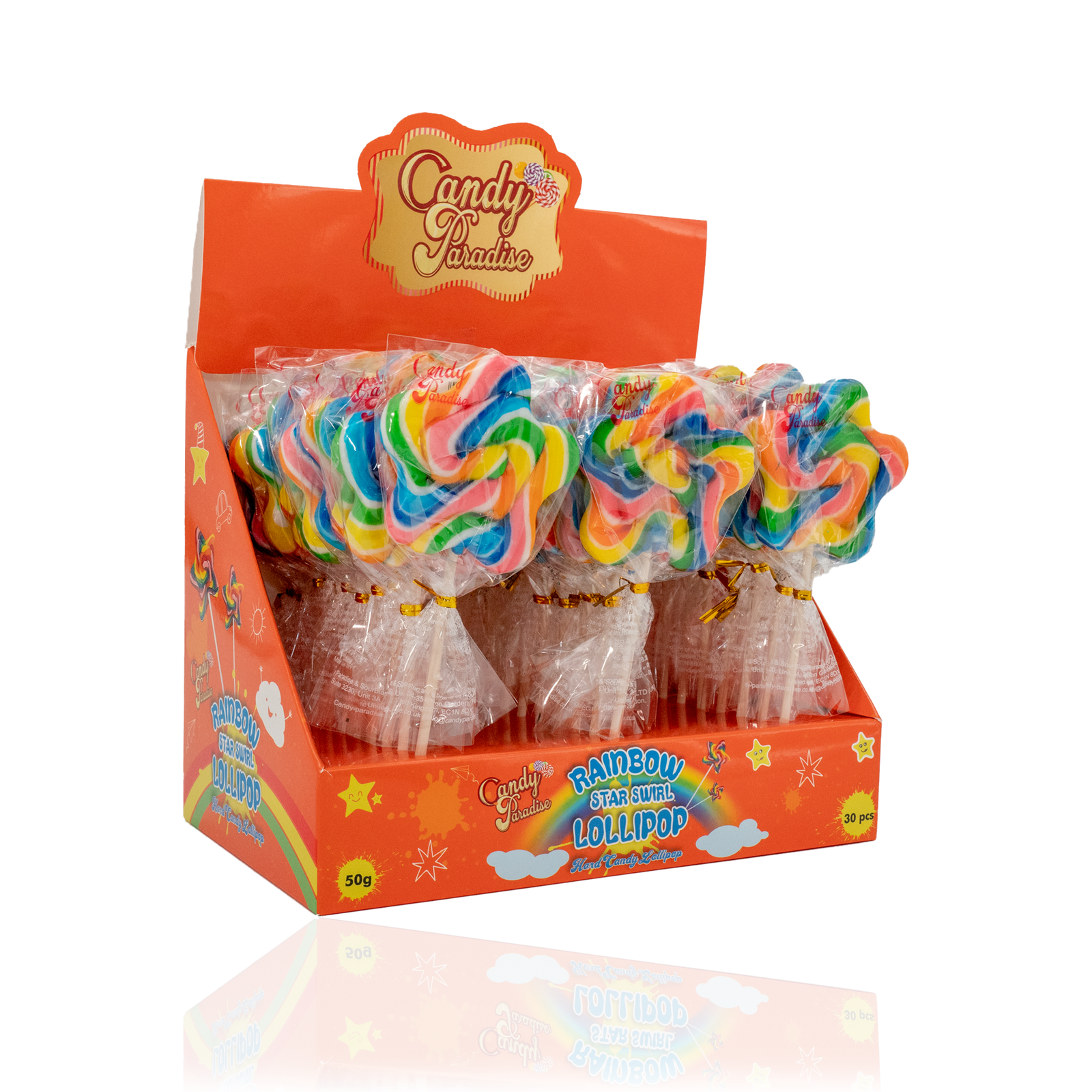 Candy Paradise ® Rainbow Star Swirl Lollipop 4x30x50g - A&A Distribution